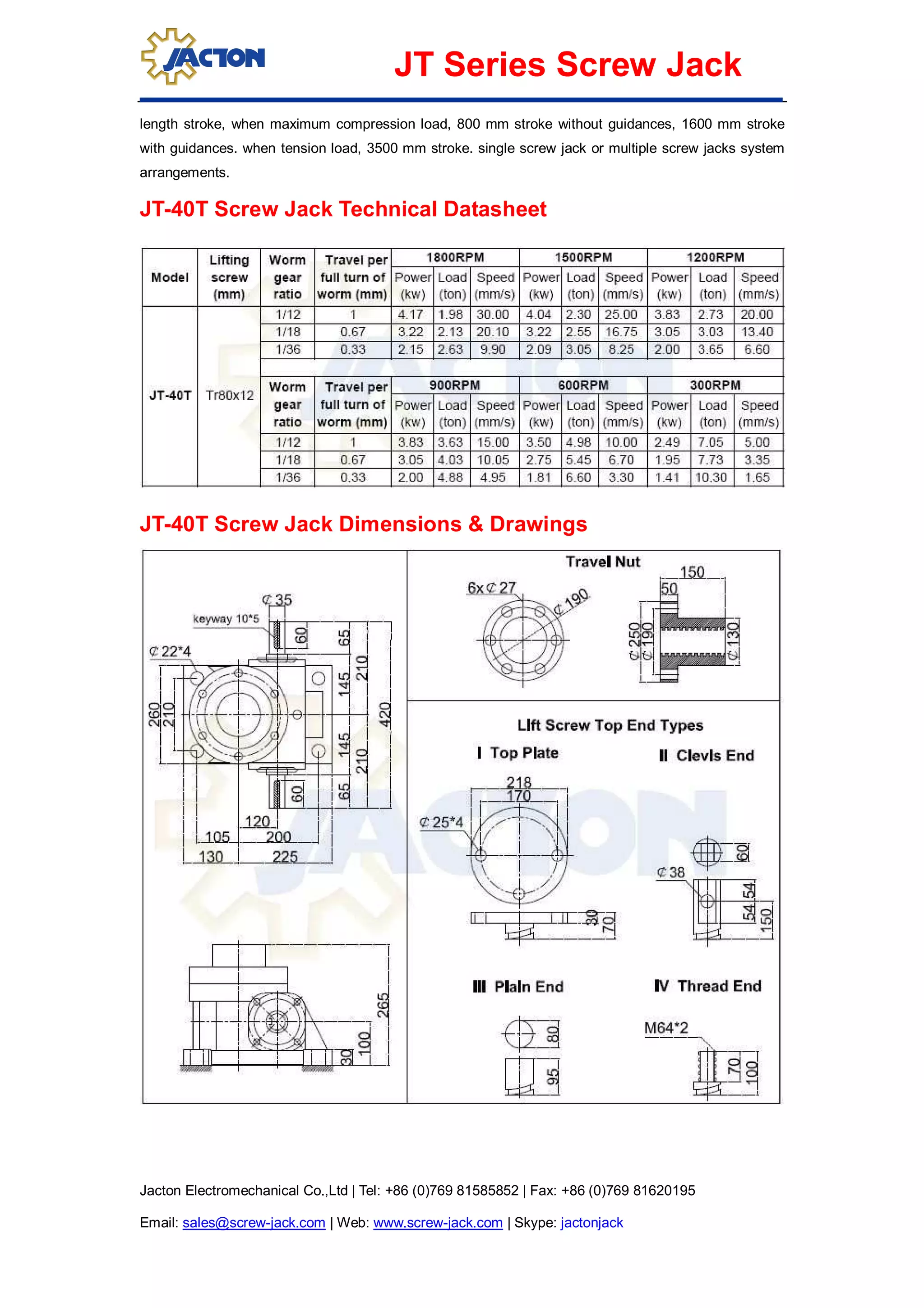 Jt 40 t screw jack efficiency, 40 ton screw jack engineering drawing, 40 tonnes screw jack force ...