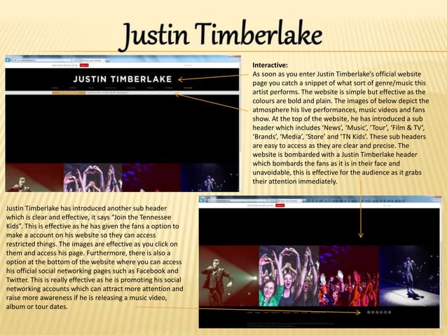 Website Analysis - Justin Timberlake | PPTX