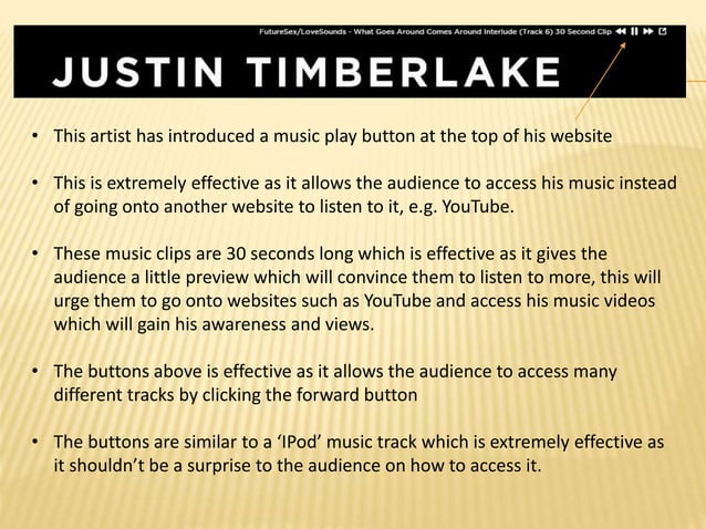 Website Analysis - Justin Timberlake | PPTX