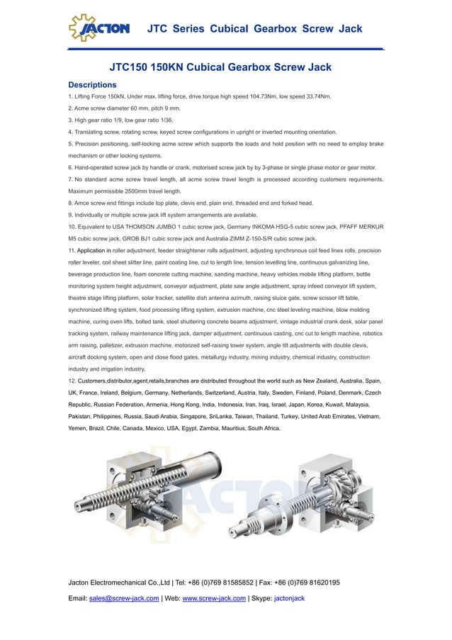Jtc150 150kn cubic worm gear screw jack,lifting screw drive spindle 60 ...
