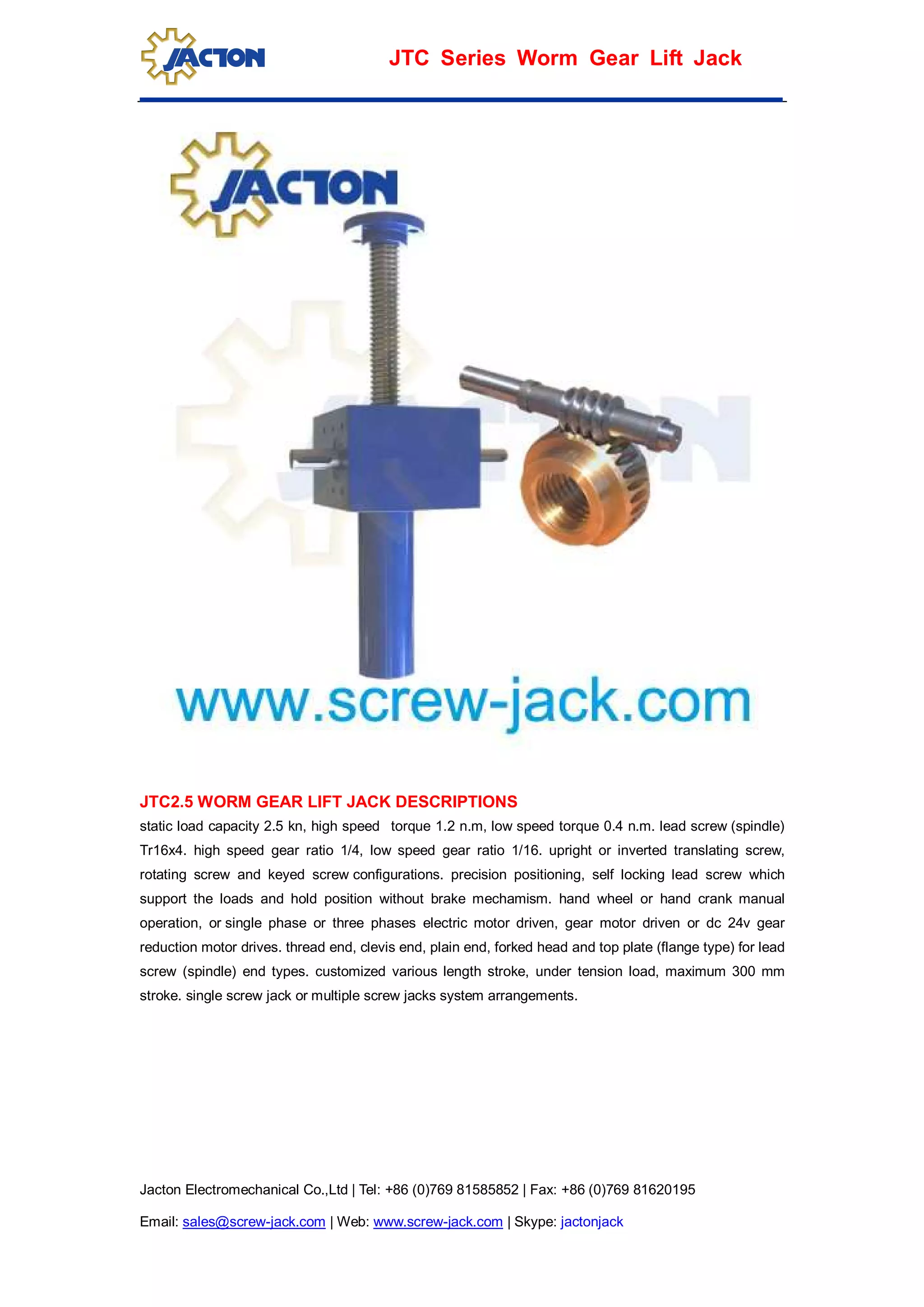 Jtc2.5 worm gear screw lifter,mini mechanical screw drive,miniature ...