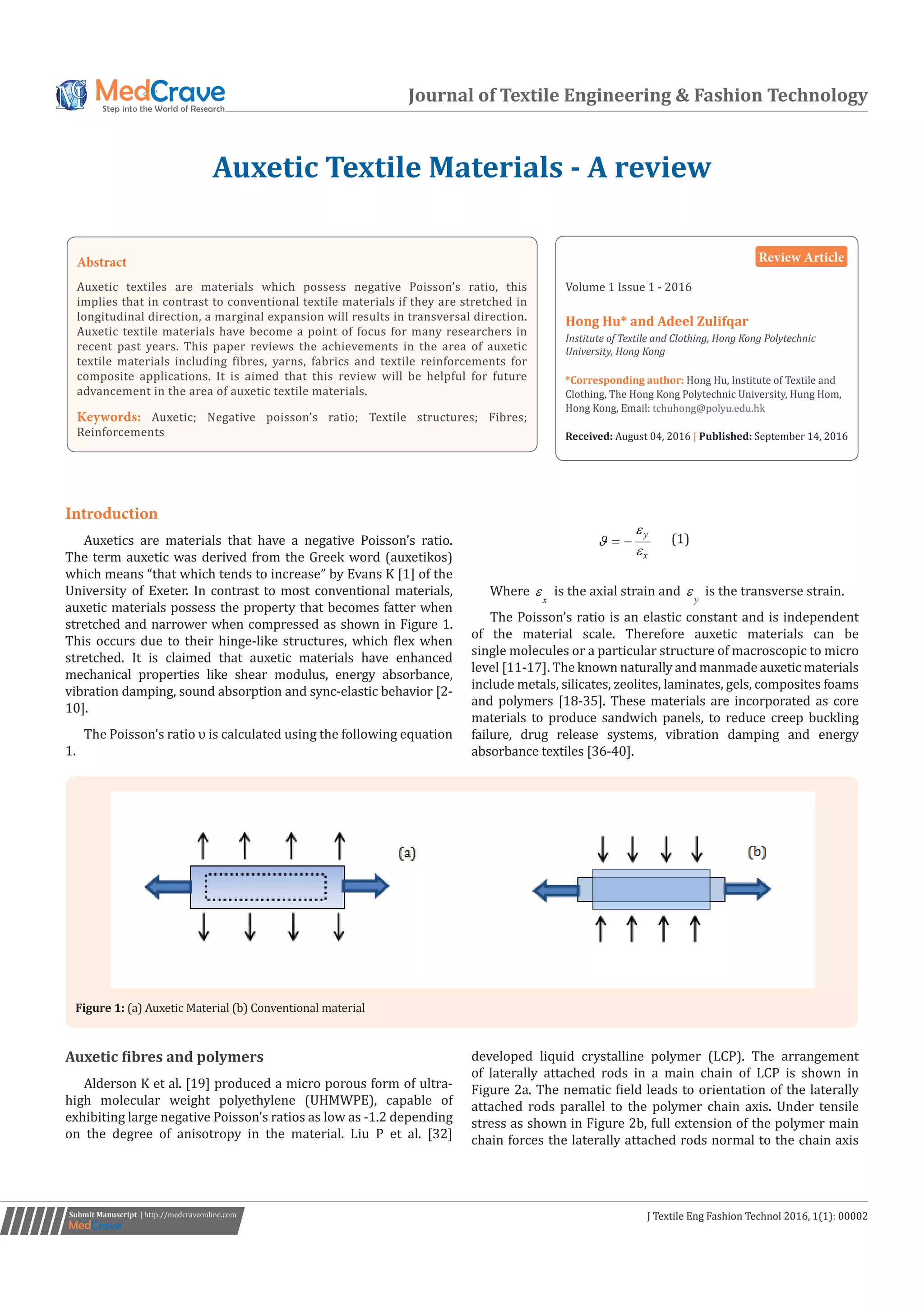 Auxetic Textile Materials - A review | PDF