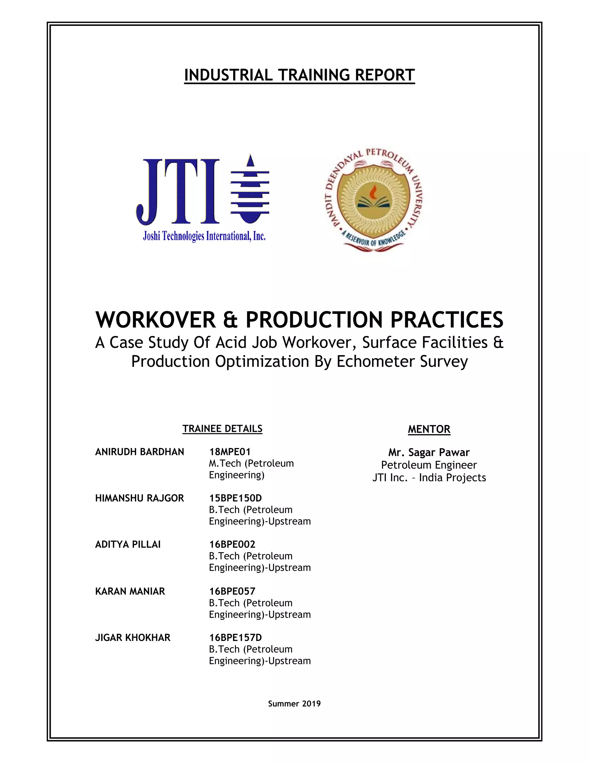 Title: Workover and Production Practices. A Case Study Of Acid Job ...