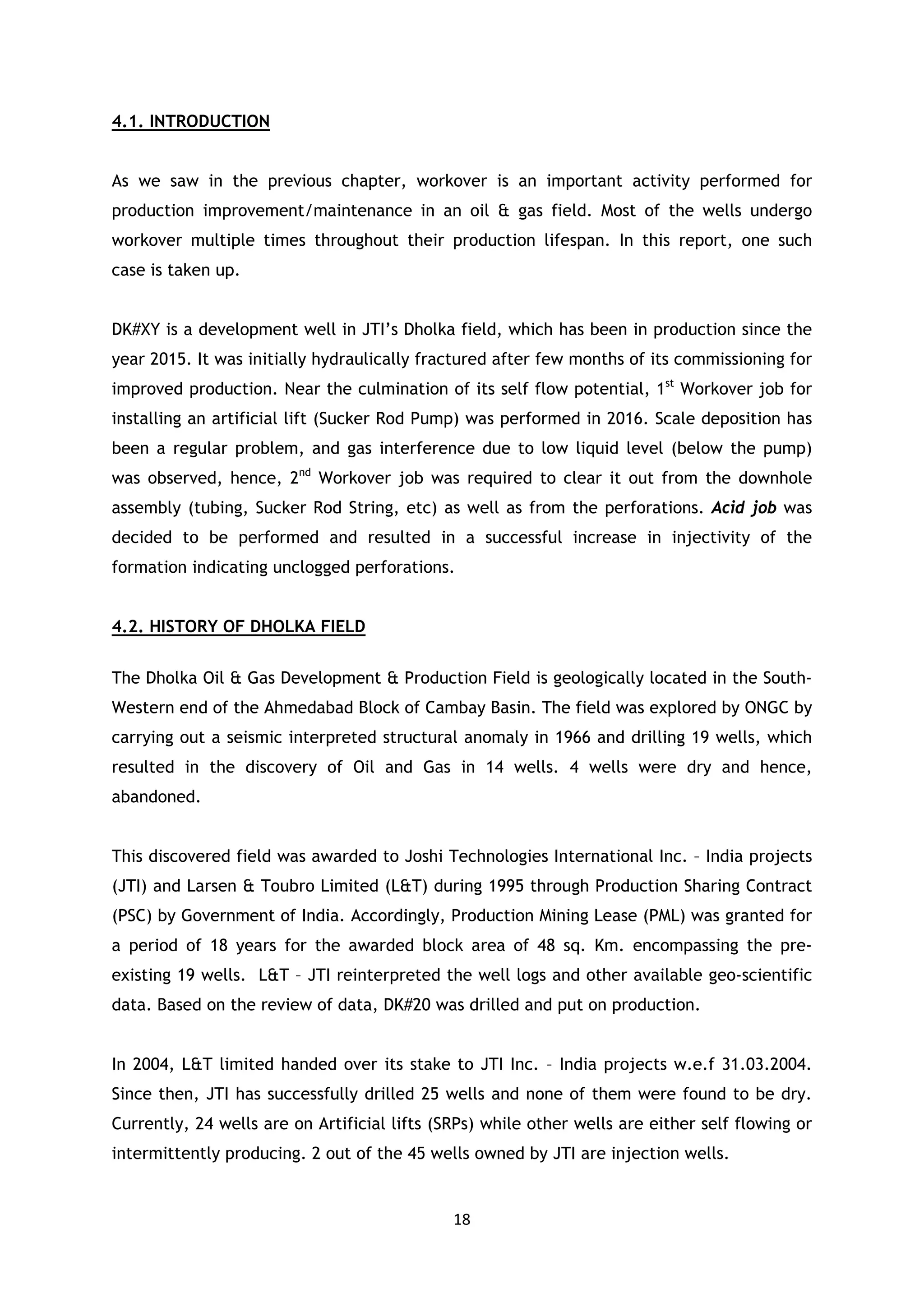 Title: Workover and Production Practices. A Case Study Of Acid Job Workover, Surface Facilities ...