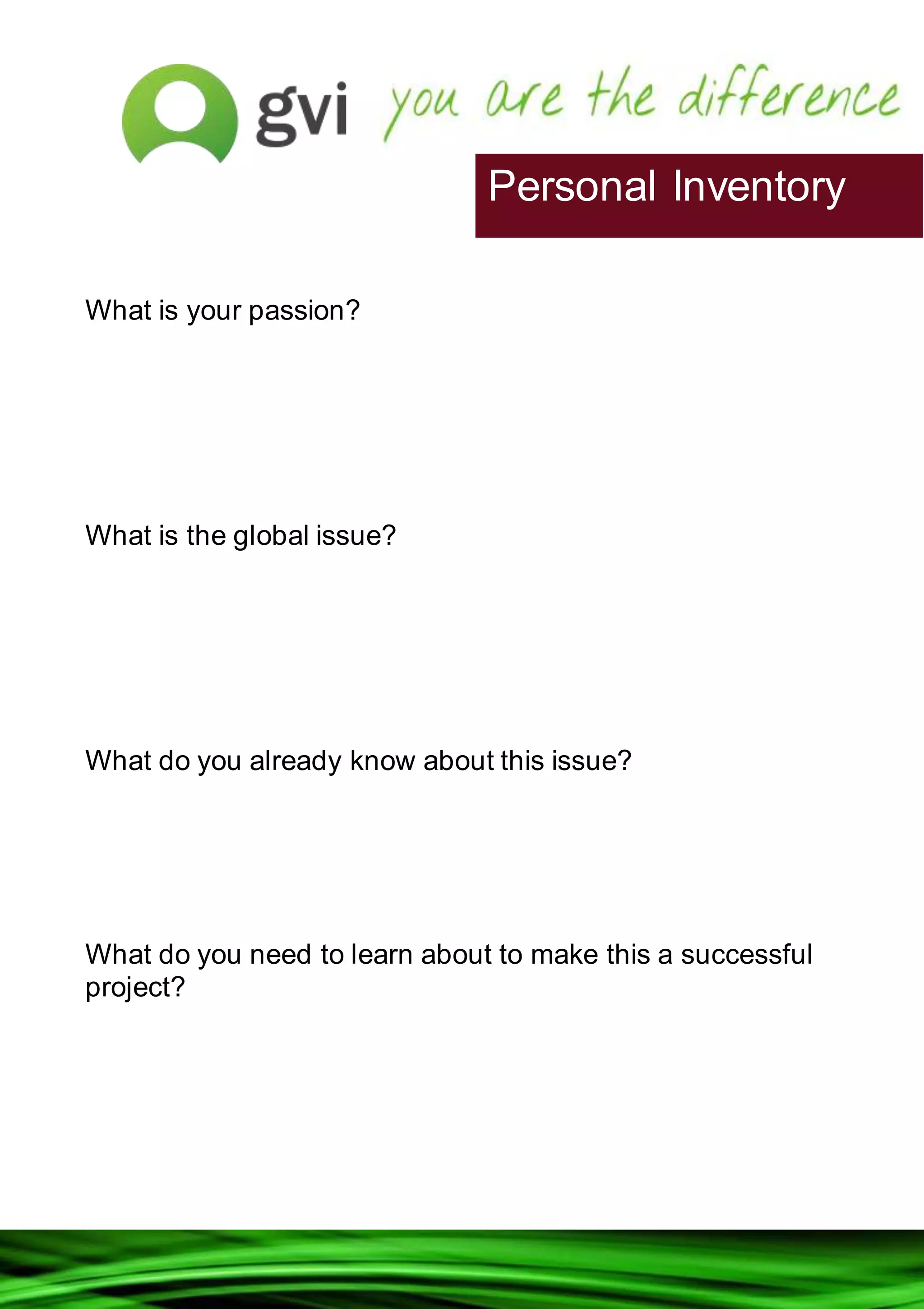 Personal inventory handout | PDF