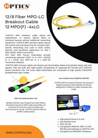 12 Fiber MPO To LC Breakout Cable Data Sheet By JTOPTICS | PDF
