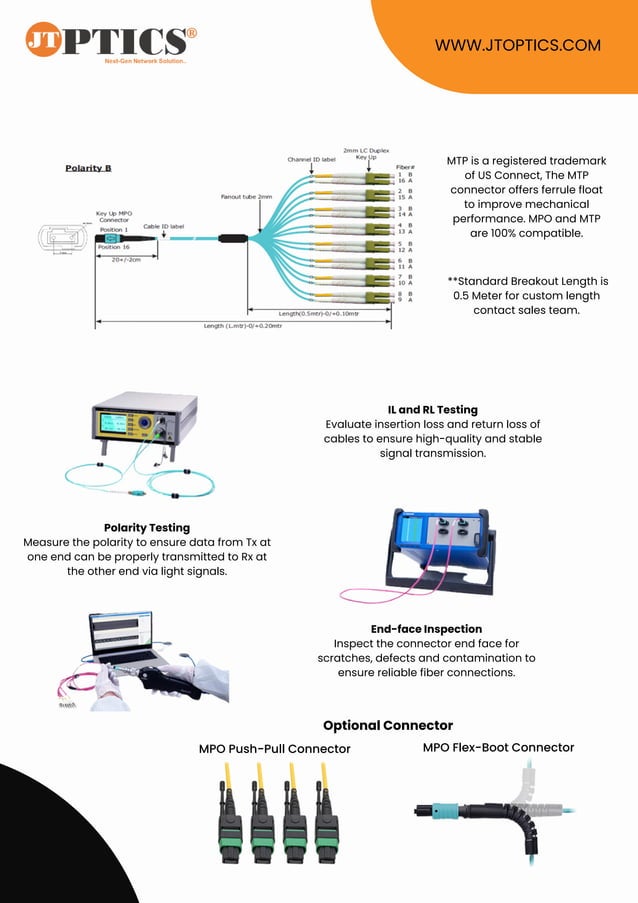 16 Fiber MPO to LC Breakout Cable Data Sheet By JTOPTICS | PDF ...