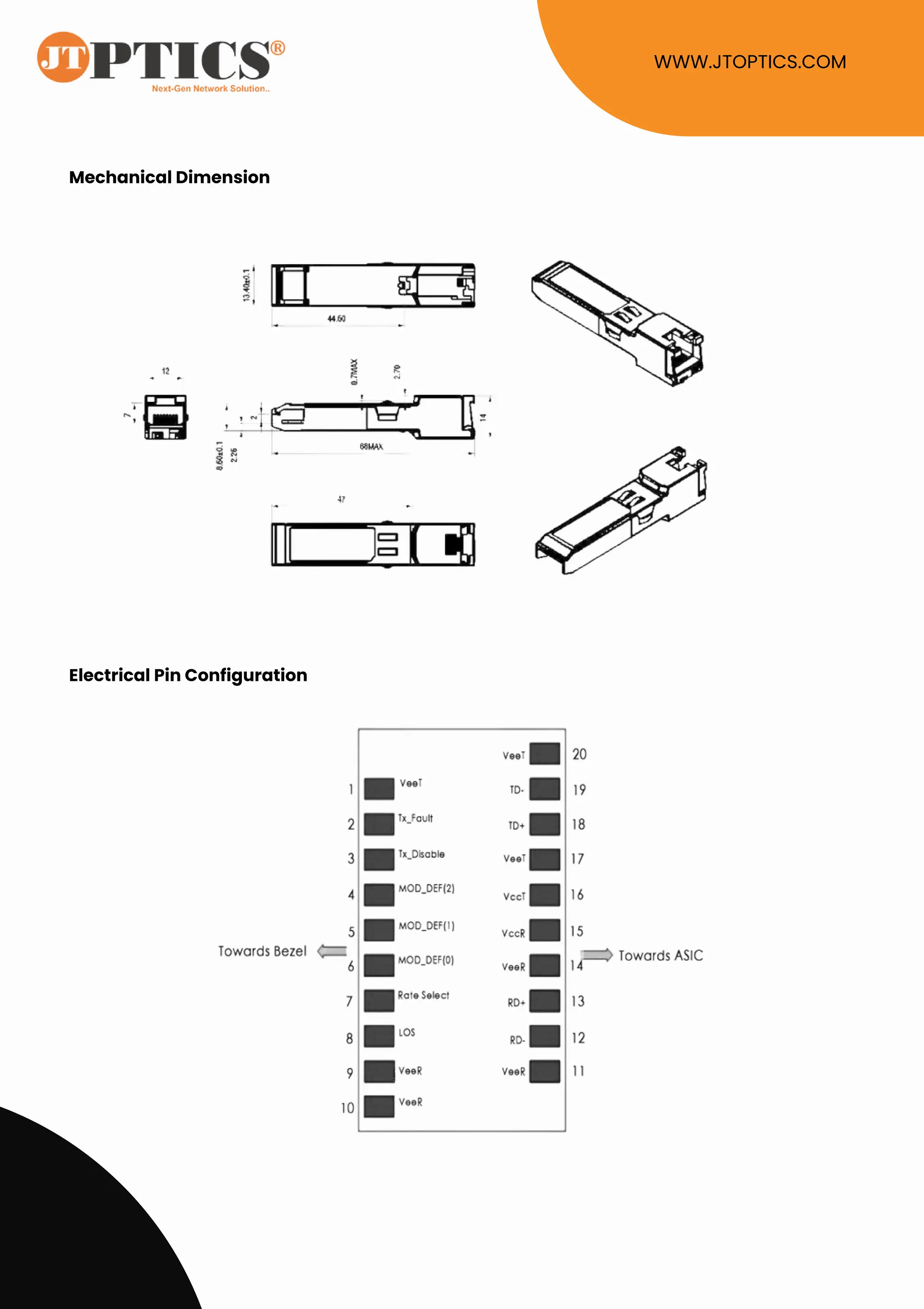 1G Rj45 Electrical SFP Optical Transceivers Data Sheet By JTOPTICS | PDF