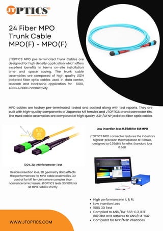 24 Fiber MPO Trunk Cable Data Sheet By JTOPTICS | PDF