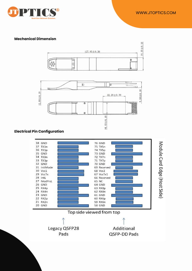 400G QSFP-DD Optical Transceiver Data Sheet By JTOPTICS | PDF