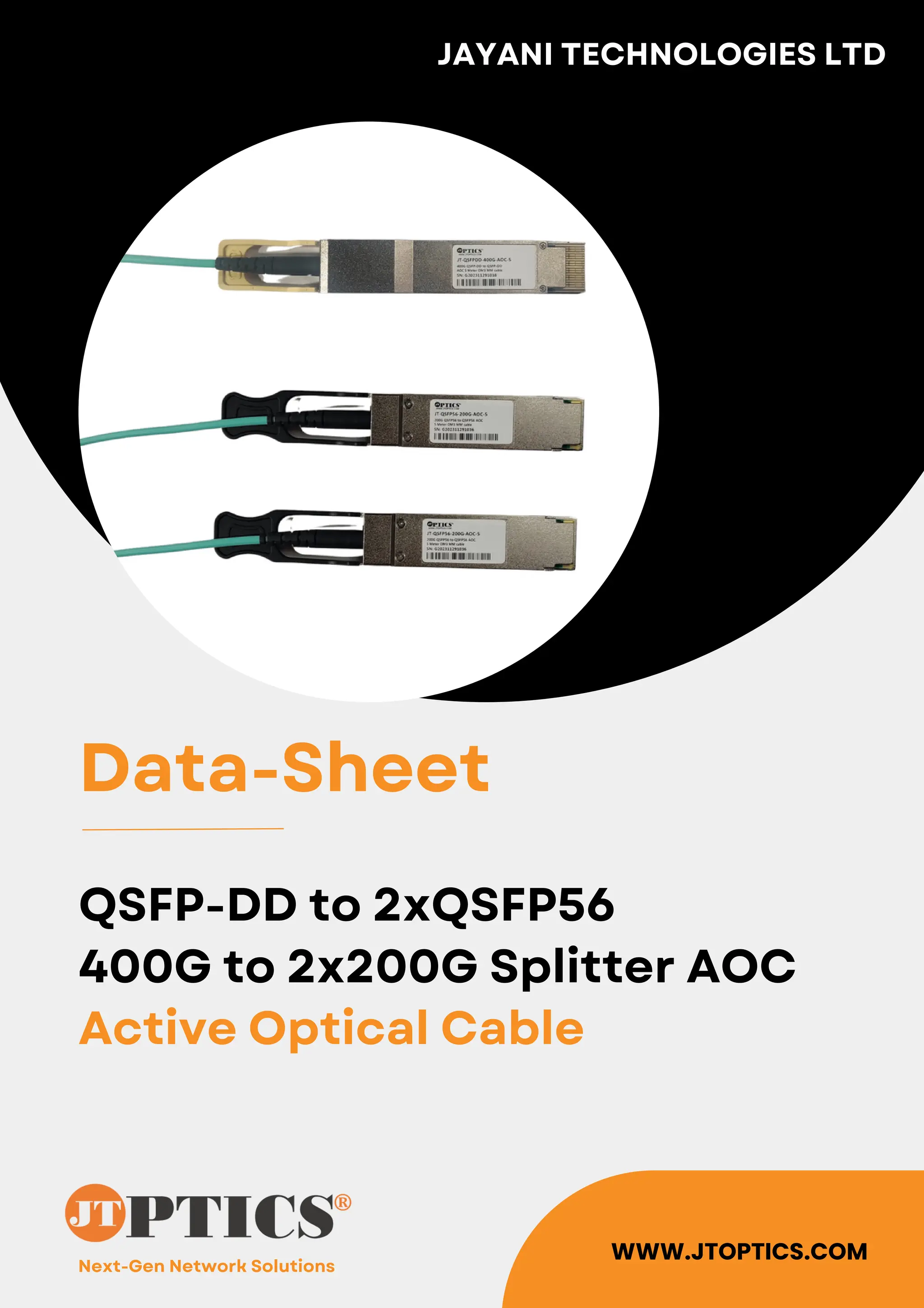 400G QSFP-DD to 2xQSFP56 Active Optical Cable Data Sheet By JTOPTICS | PDF
