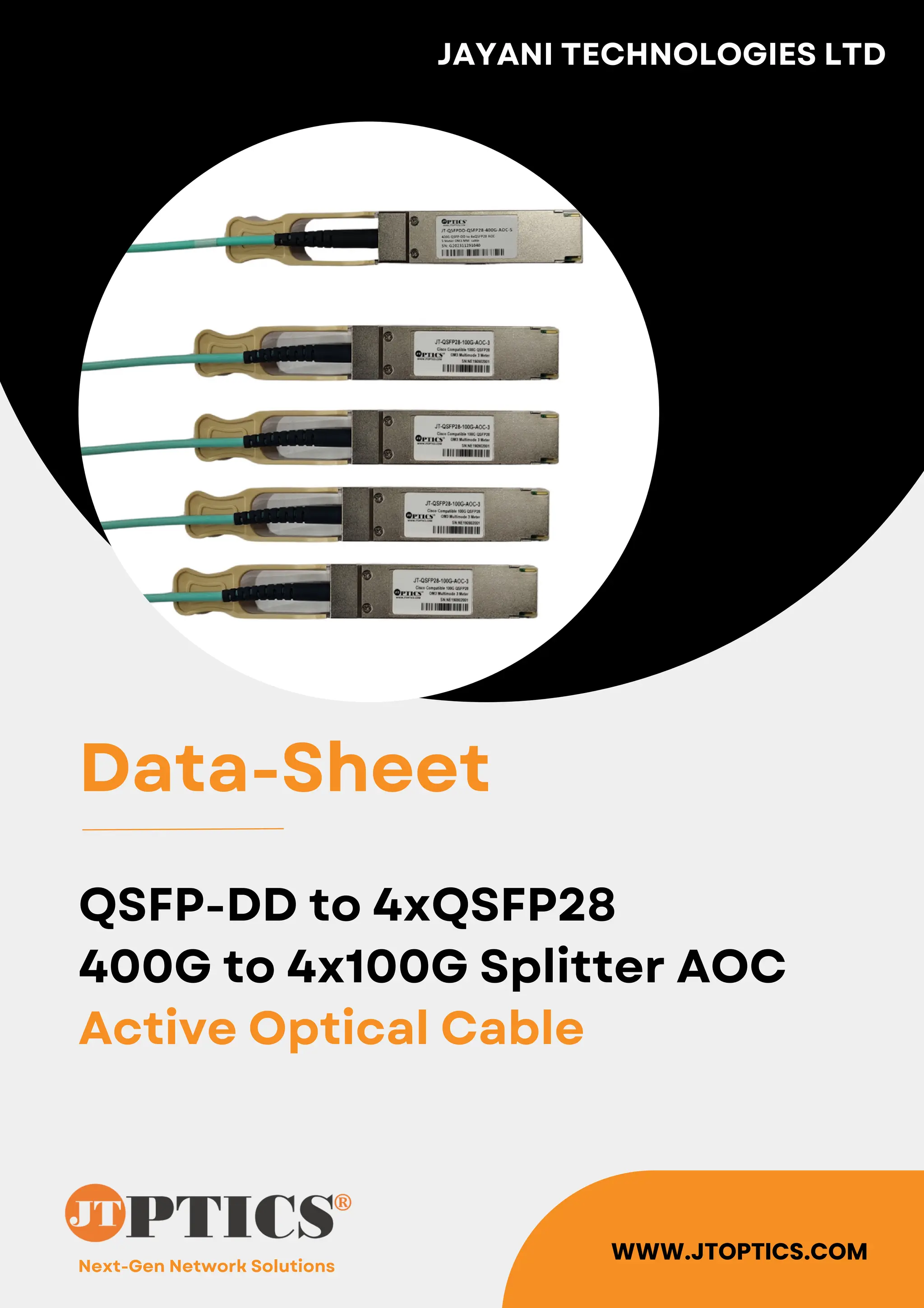 400G QSFP-DD to 4x100G QSFP28 AOC Cable Data Sheet By JTOPTICS | PDF