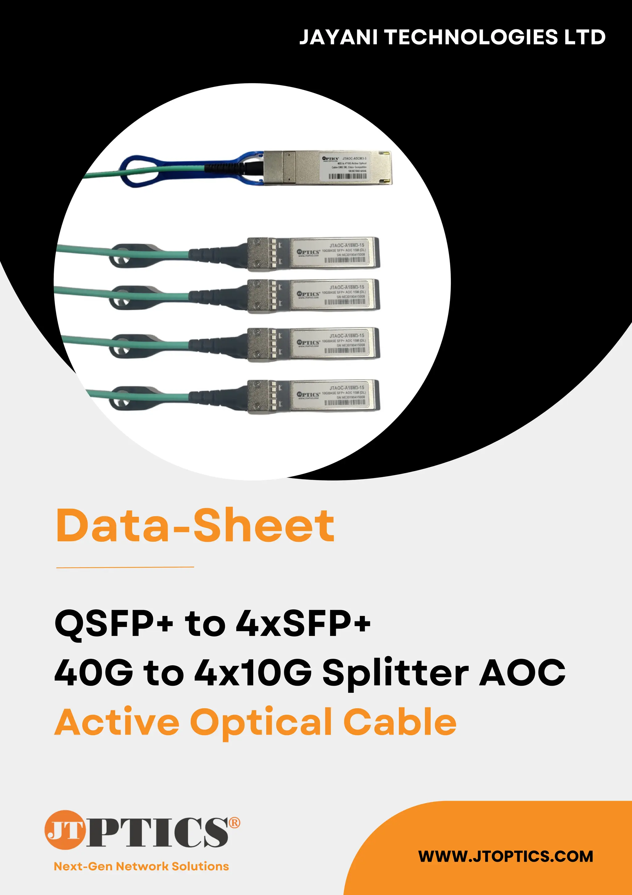 40G QSFP+ to 4xSFP+ AOC Active optical Cable Data Sheet By JTOPTICS | PDF