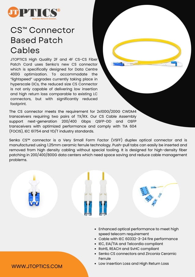 CS Optical Patch Cable Data Sheet By JTOPTICS | PDF