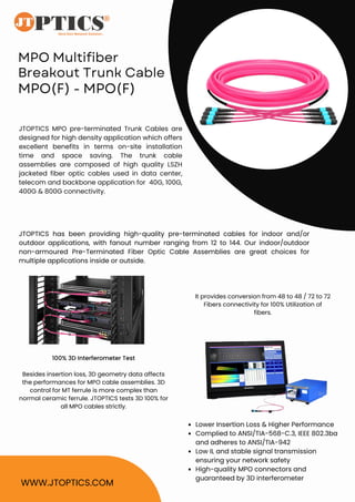 MPO To MPO High Density Breakout Cable Data Sheet By JTOPTICS | PDF ...