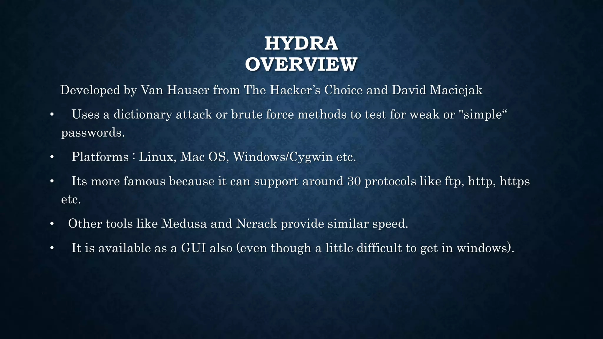 John the ripper & hydra password cracking tool | PPTX