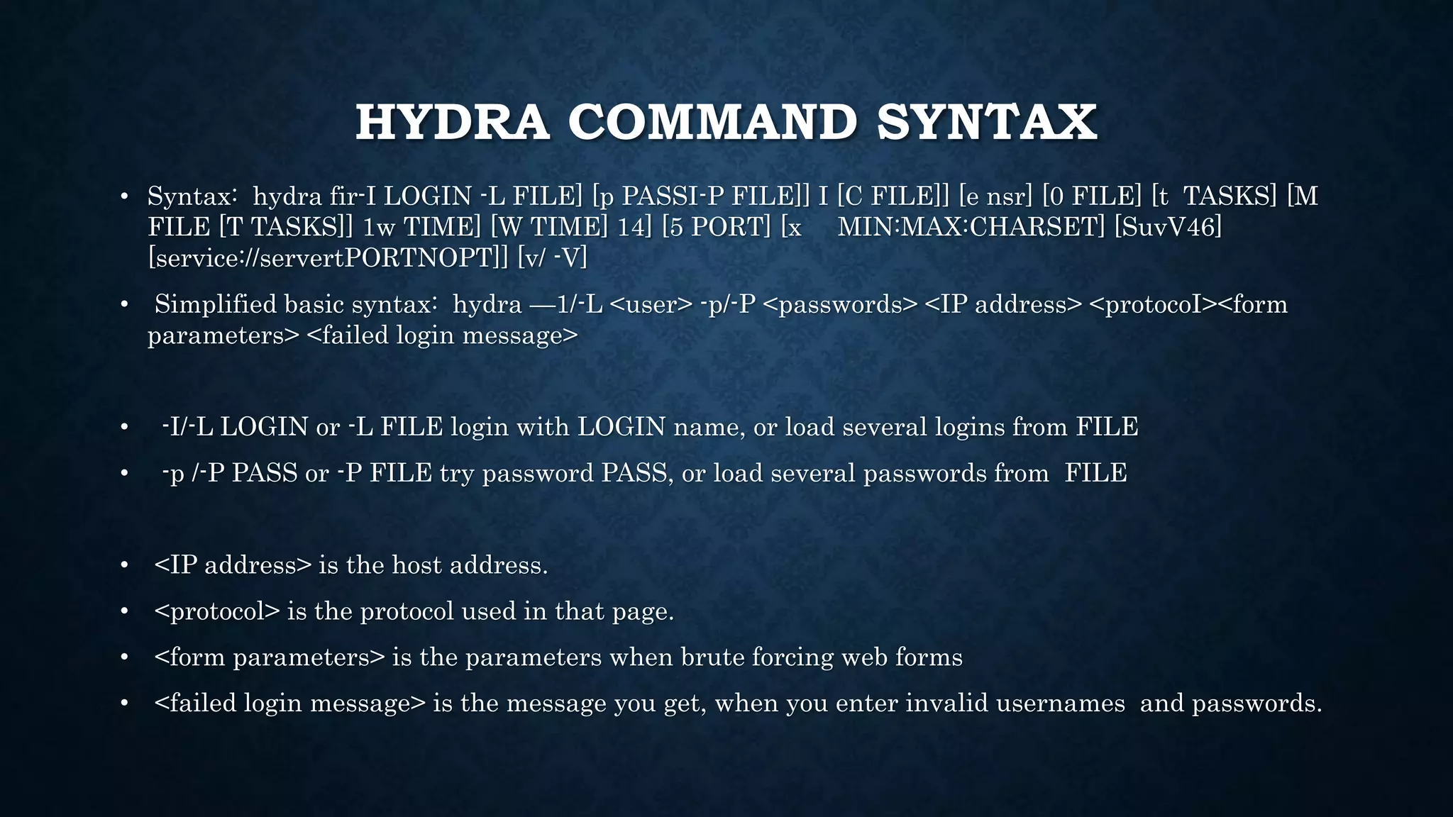 John The Ripper And Hydra Password Cracking Tool Ppt