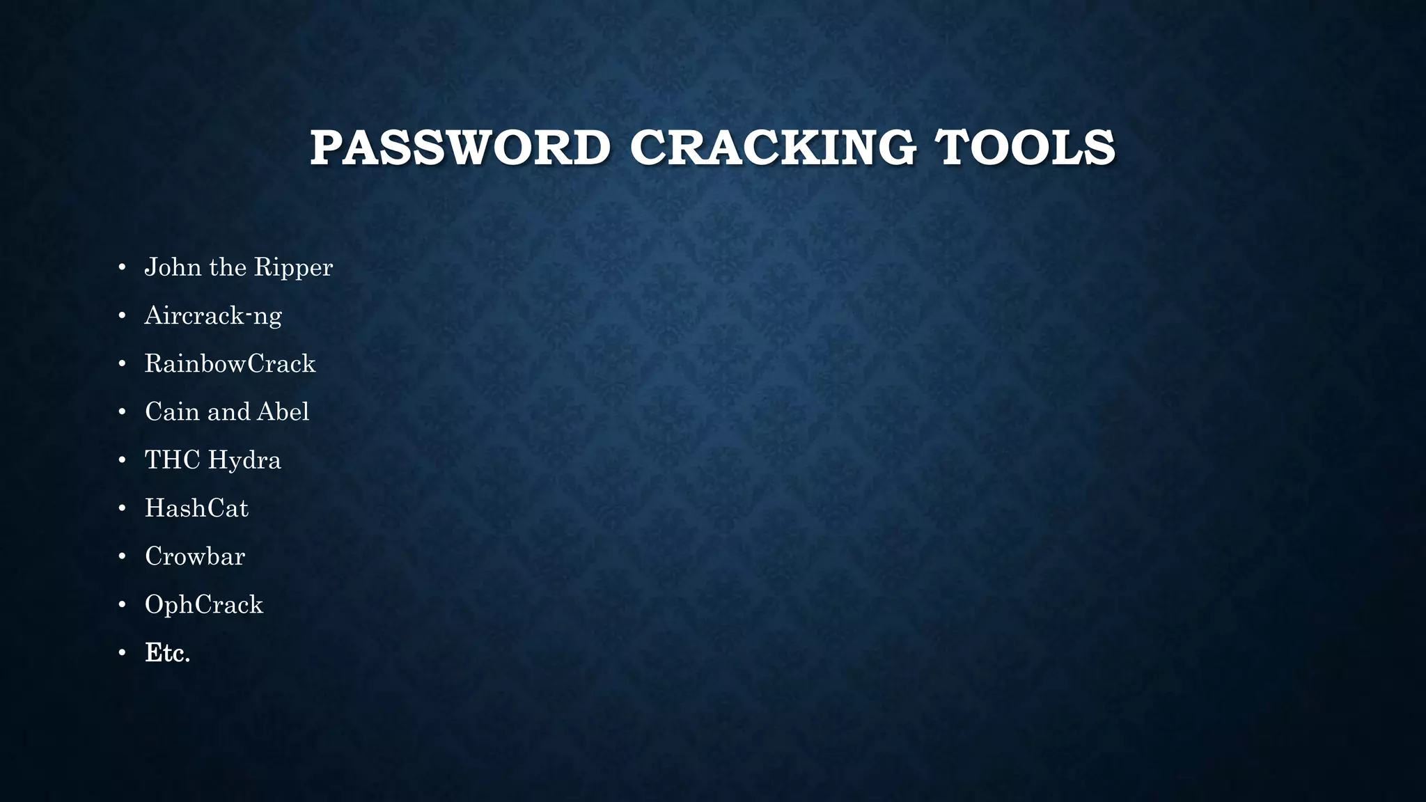 John The Ripper And Hydra Password Cracking Tool Ppt
