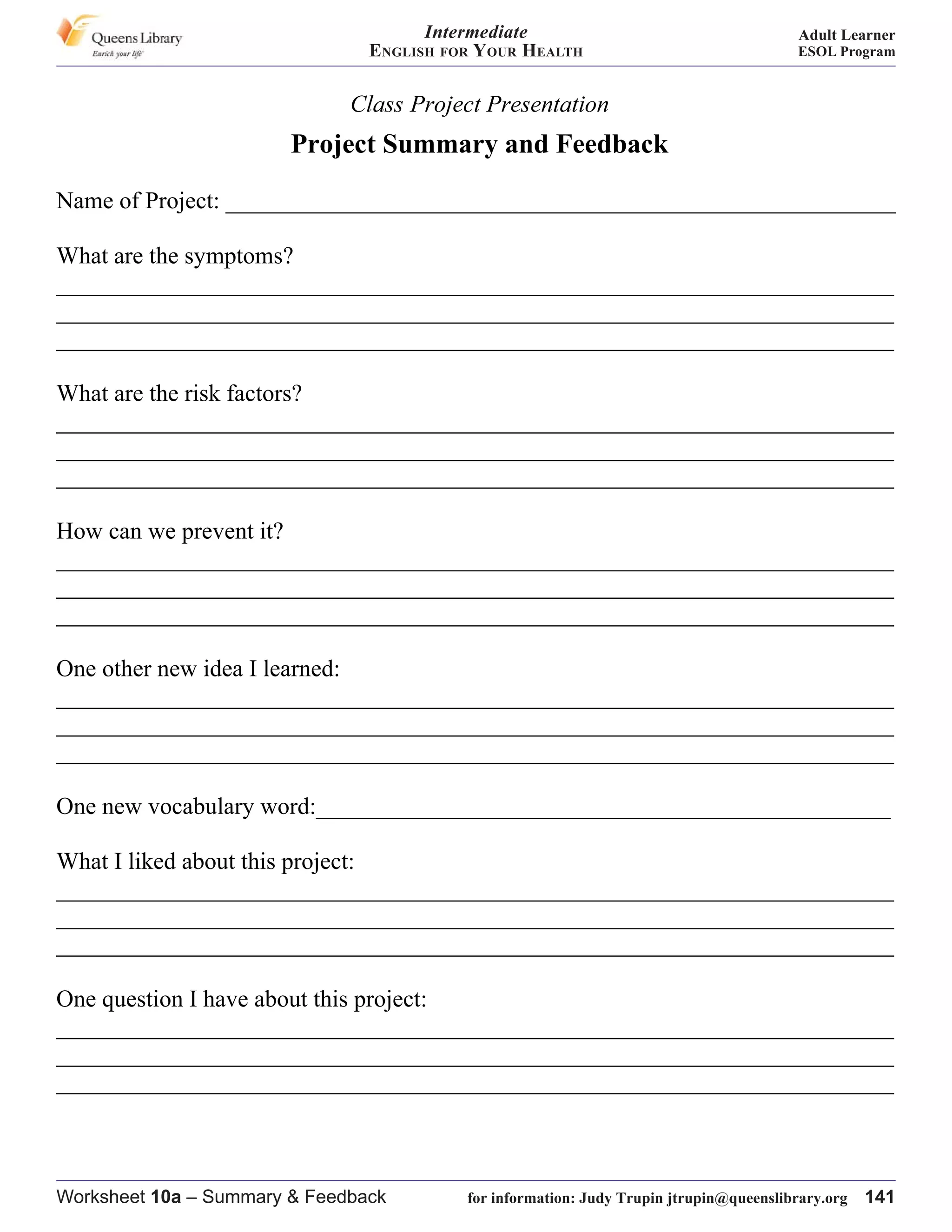 Project Based Learning for ESOL Health Literacy: TESOL Convention 2010 ...