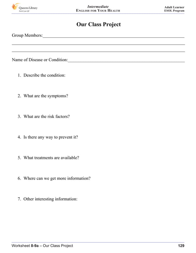 Project Based Learning for ESOL Health Literacy: TESOL Convention 2010 ...