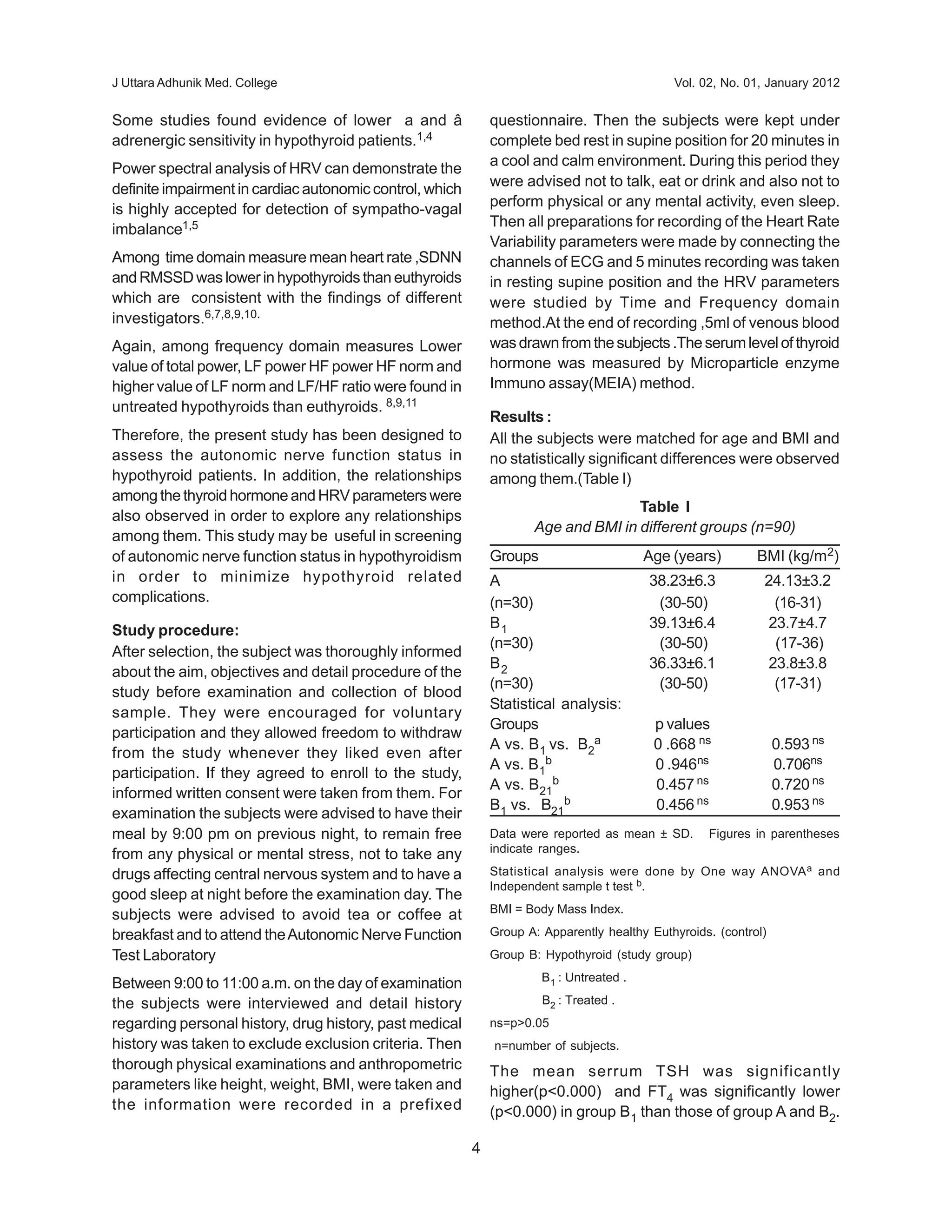 Assessment of Cardiac Autonomic Nerve Function Status by Heart Rate Variability in ...