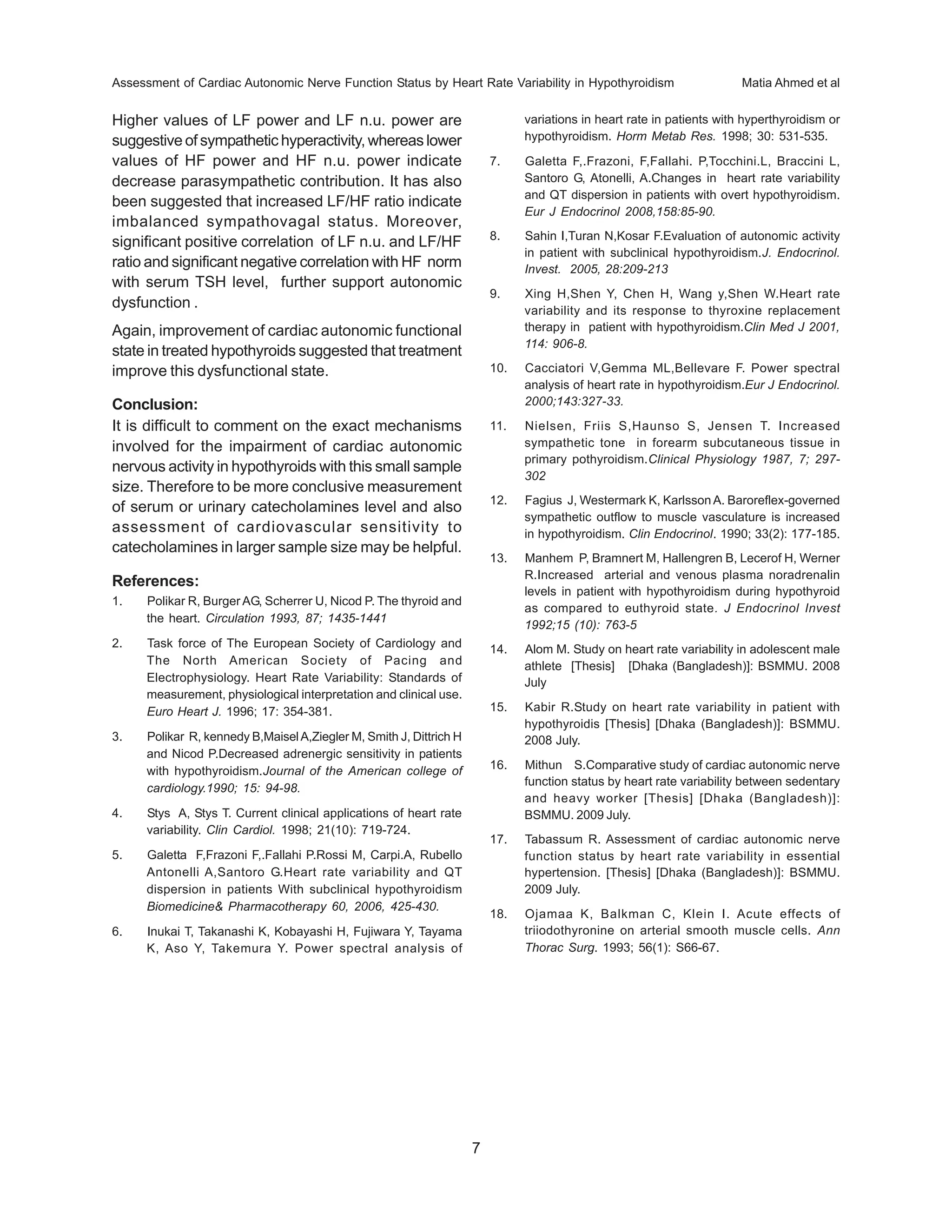 Assessment of Cardiac Autonomic Nerve Function Status by Heart Rate Variability in ...