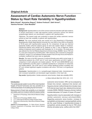 Assessment of Cardiac Autonomic Nerve Function Status by Heart Rate Variability in ...