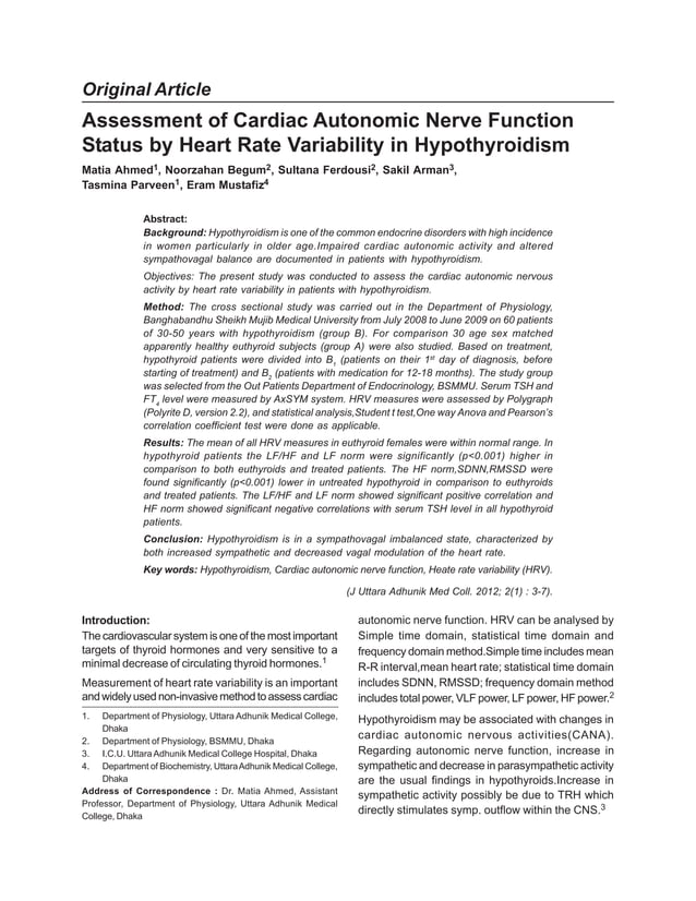 Assessment of Cardiac Autonomic Nerve Function Status by Heart Rate Variability in ...