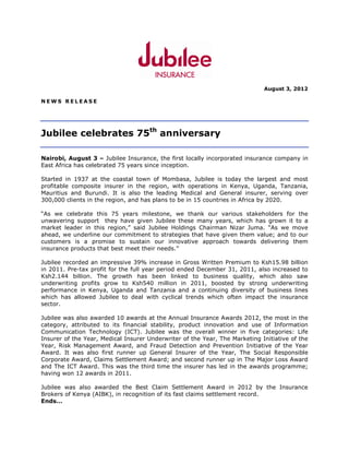 Jubilee insurance celebrates 75 years | PDF