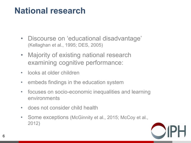 Jude Cosgrove - Early child health and cognitive outcomes: secondary ...
