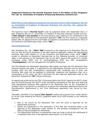 Judgement Passed by The Hon'ble Supreme Court in the Matter of Ebix ...