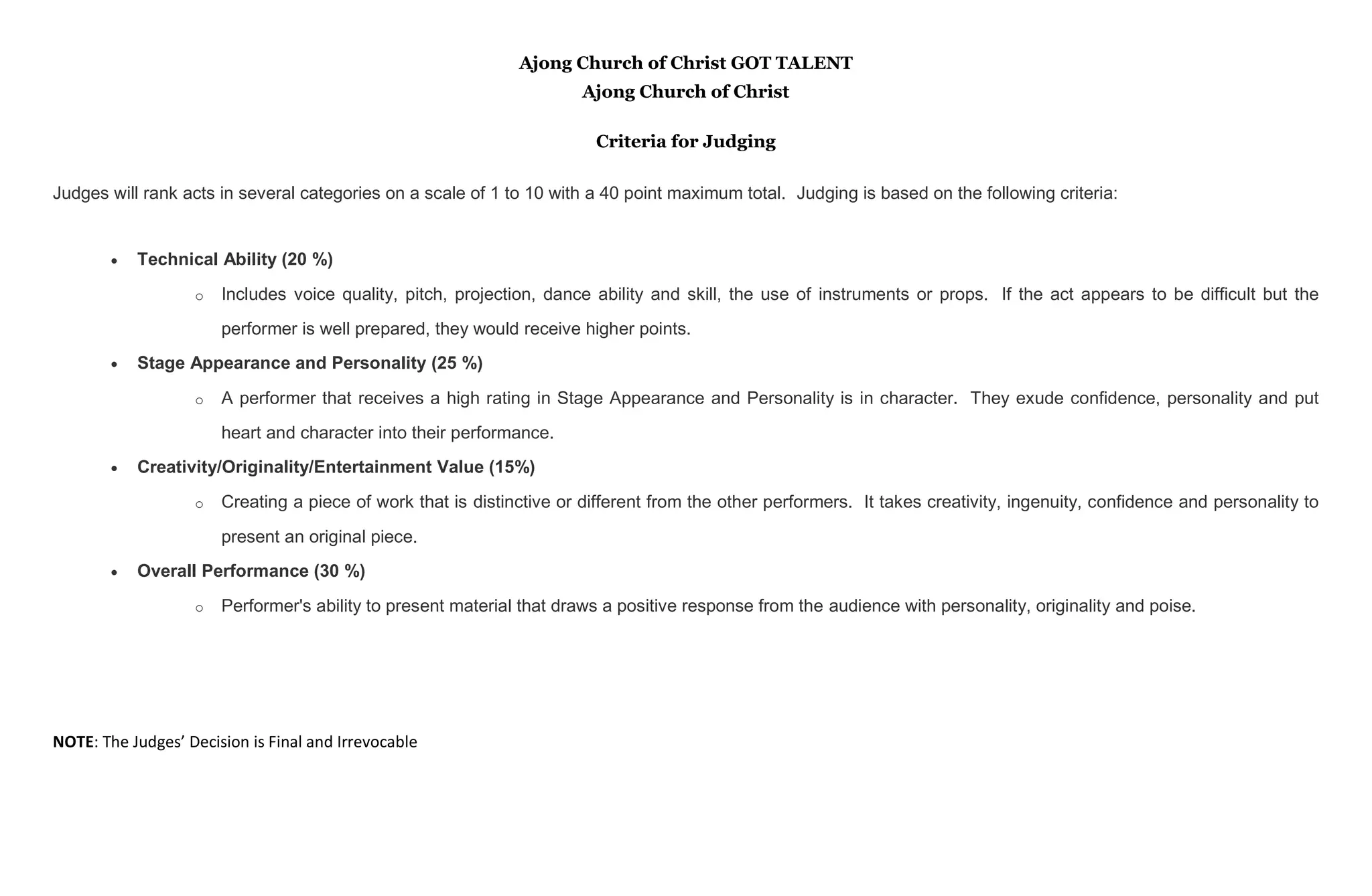 Criteria for judging | PDF