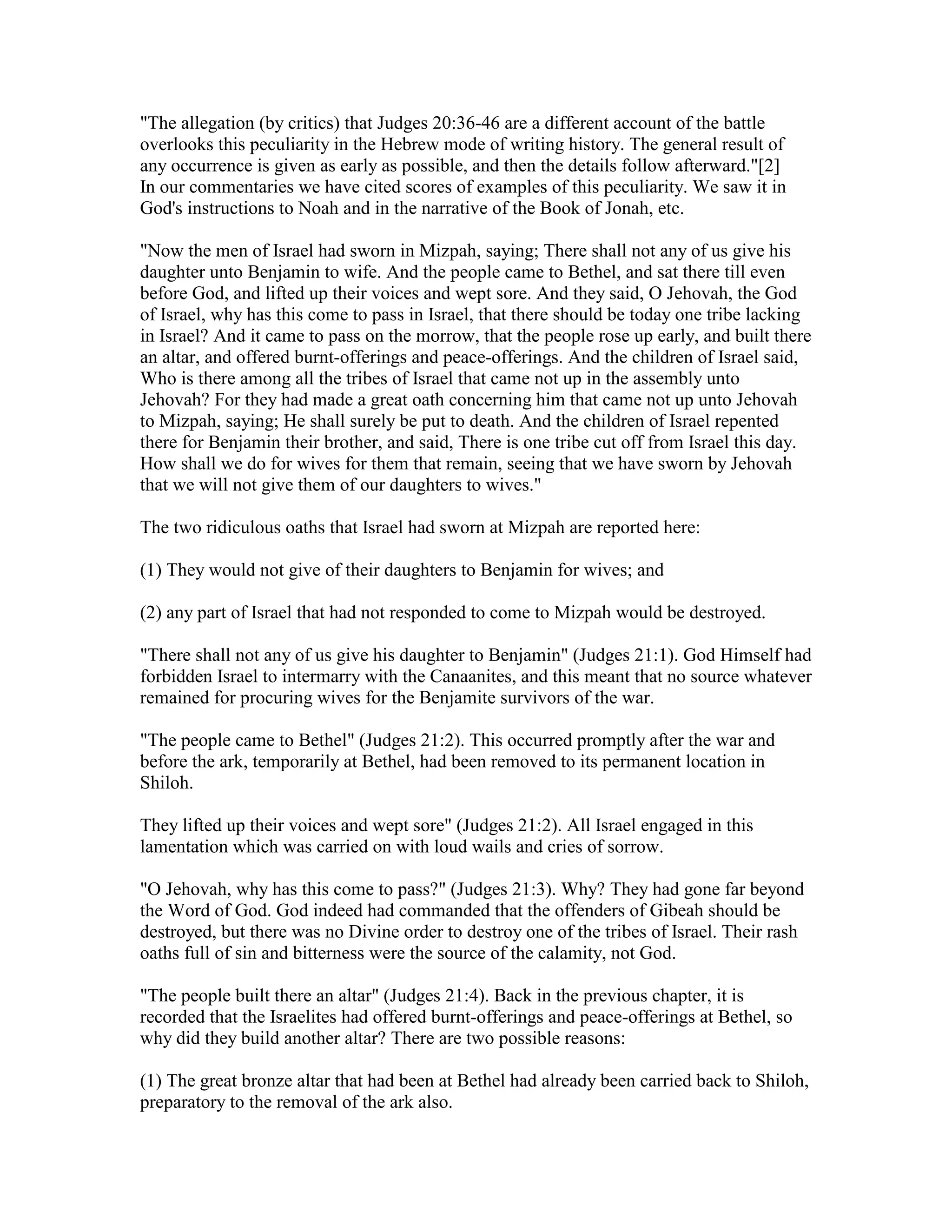 Judges 21 commentary | PDF