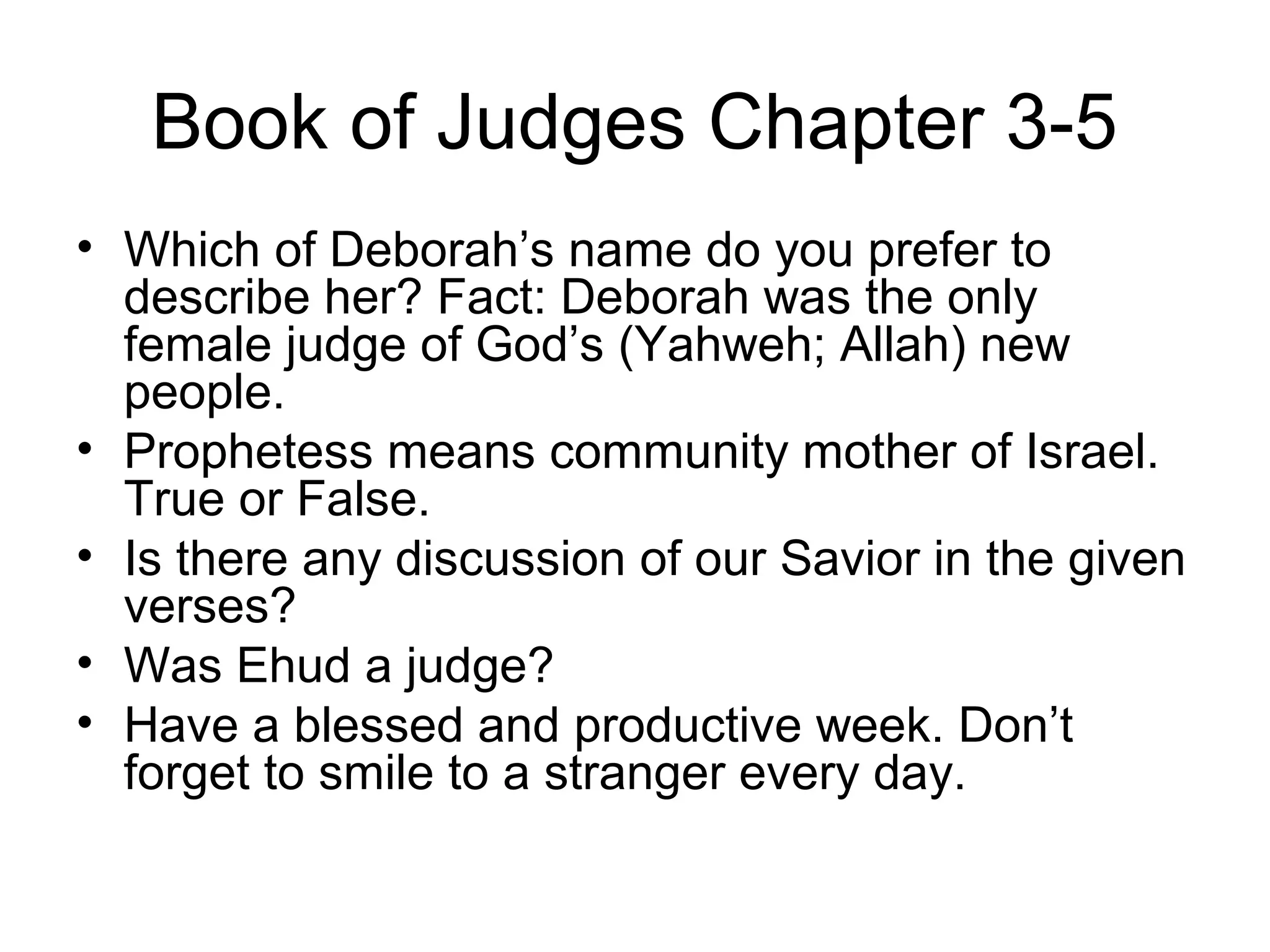Holy Bible Lecture: Judges3 5 | PPT
