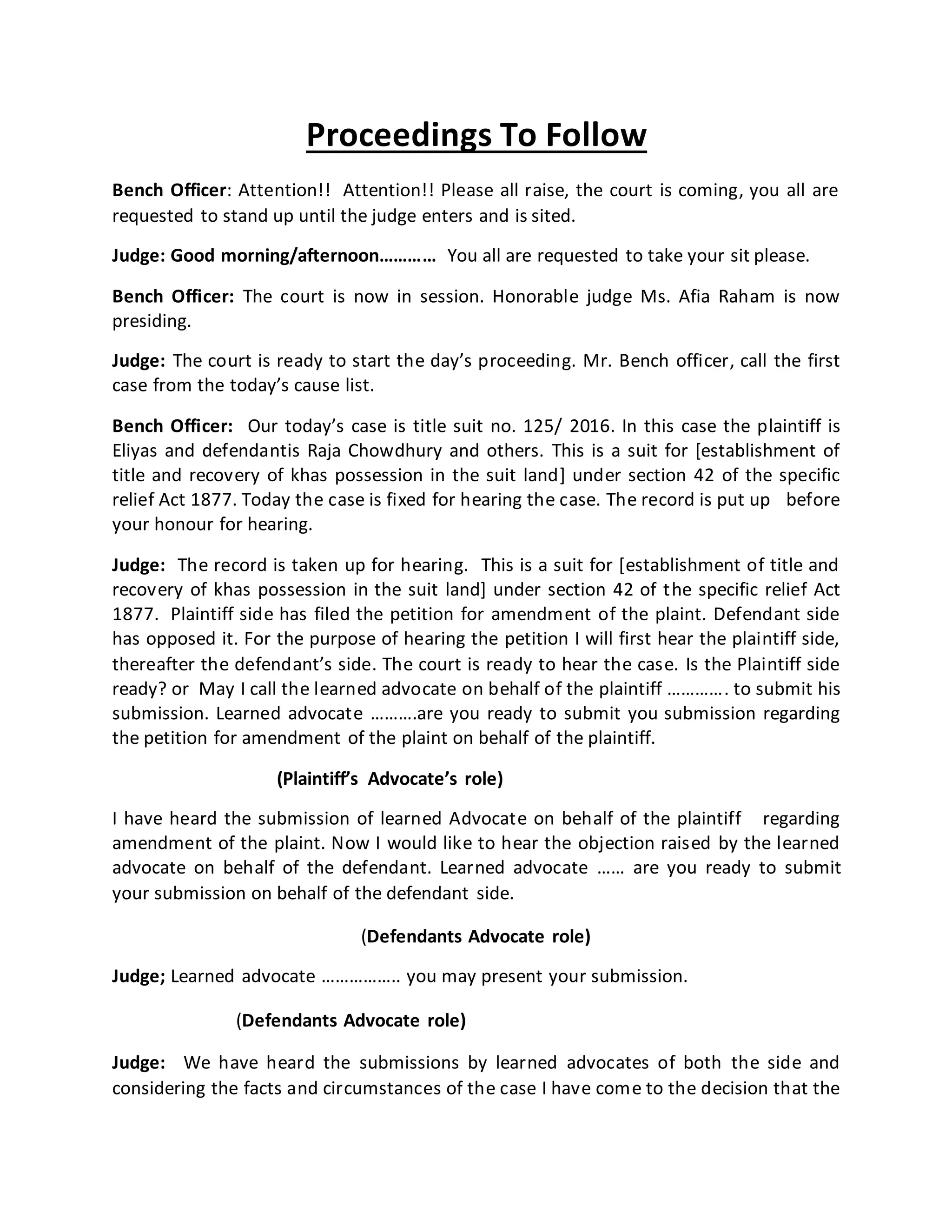 Judges role final in civil suit | DOCX