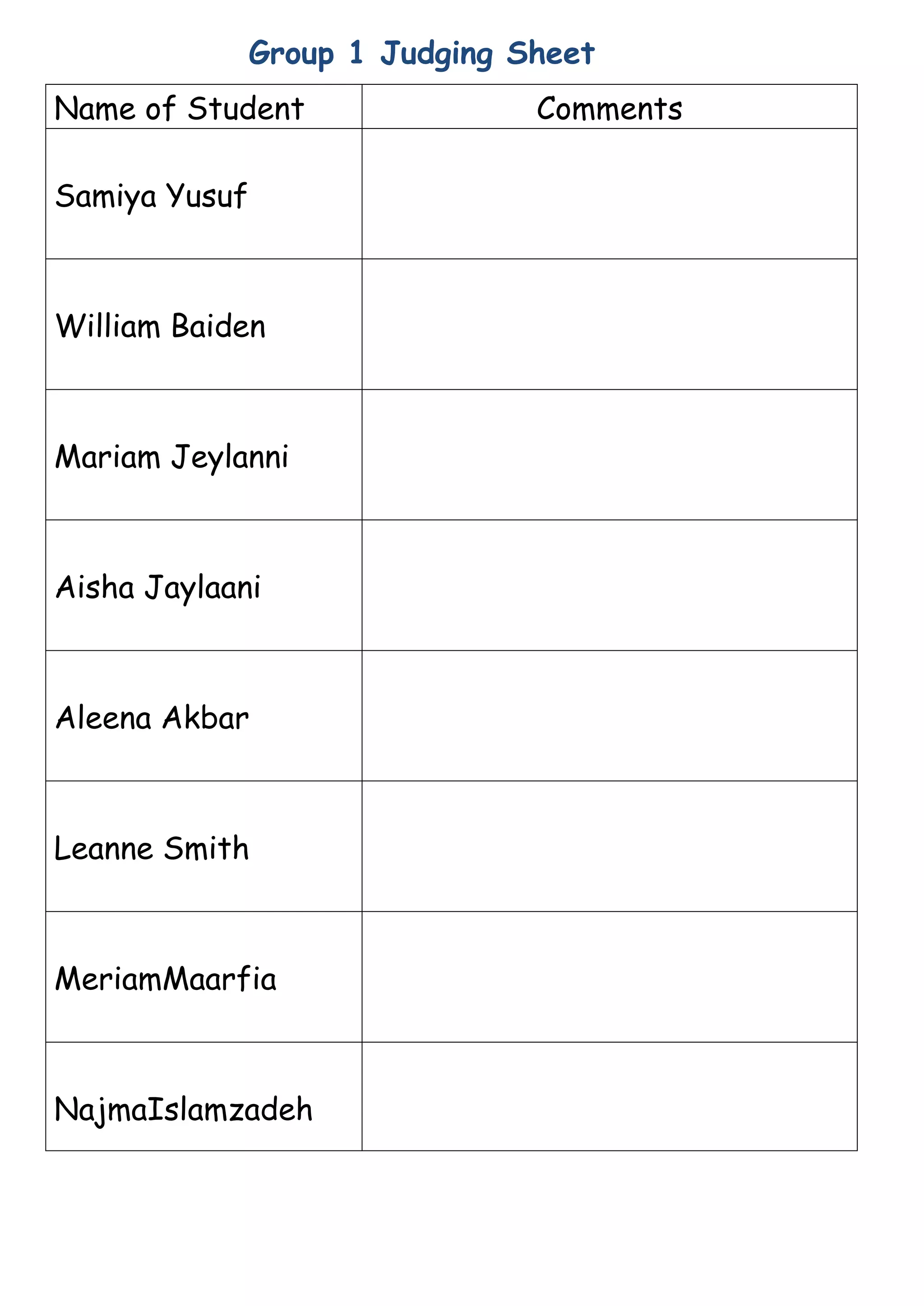 Judging sheets | DOCX