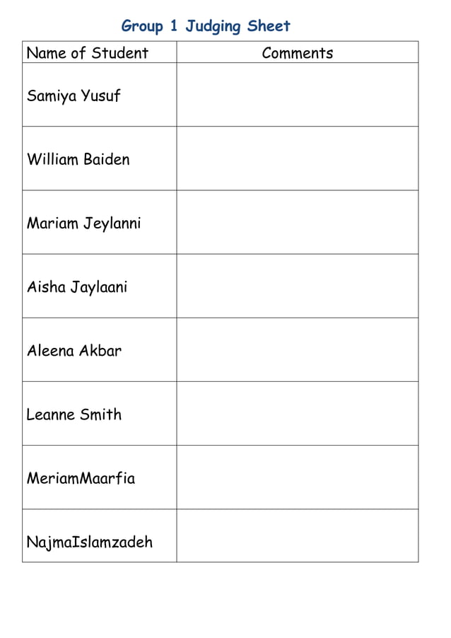 Judging sheets | DOCX