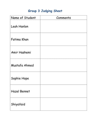 Judging sheets | DOCX