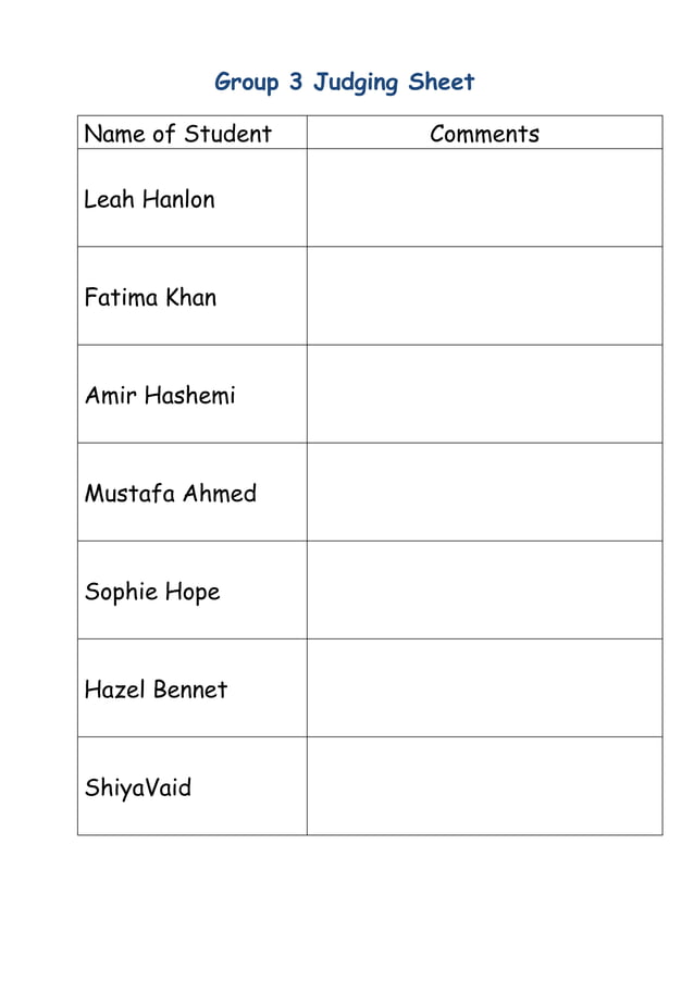 Judging sheets | DOCX