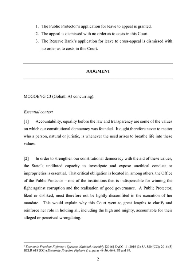Public Protector v Reserve Bank [Judgment] Con Court 107 18 | PDF ...