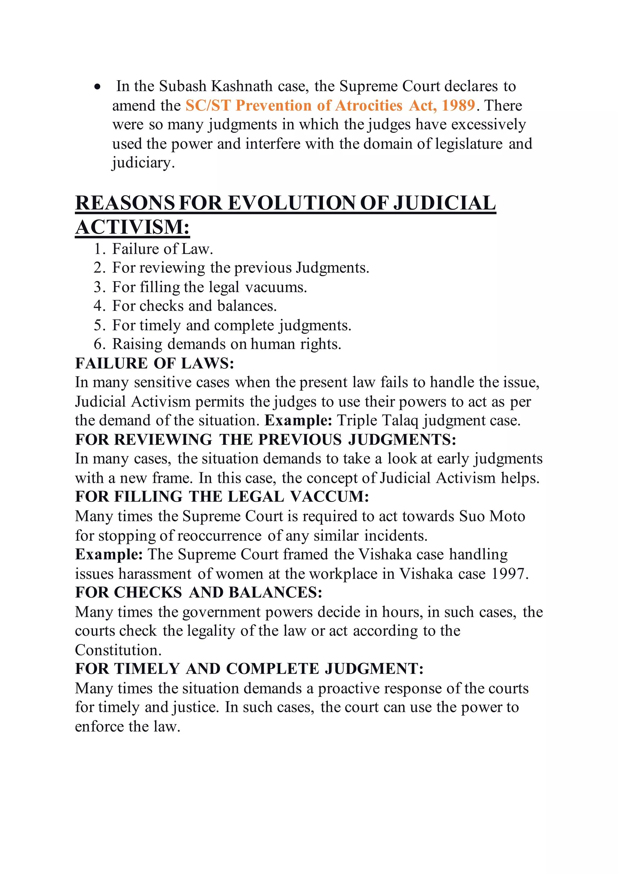 Judicial activism in India ( Brief Notes ) | PDF