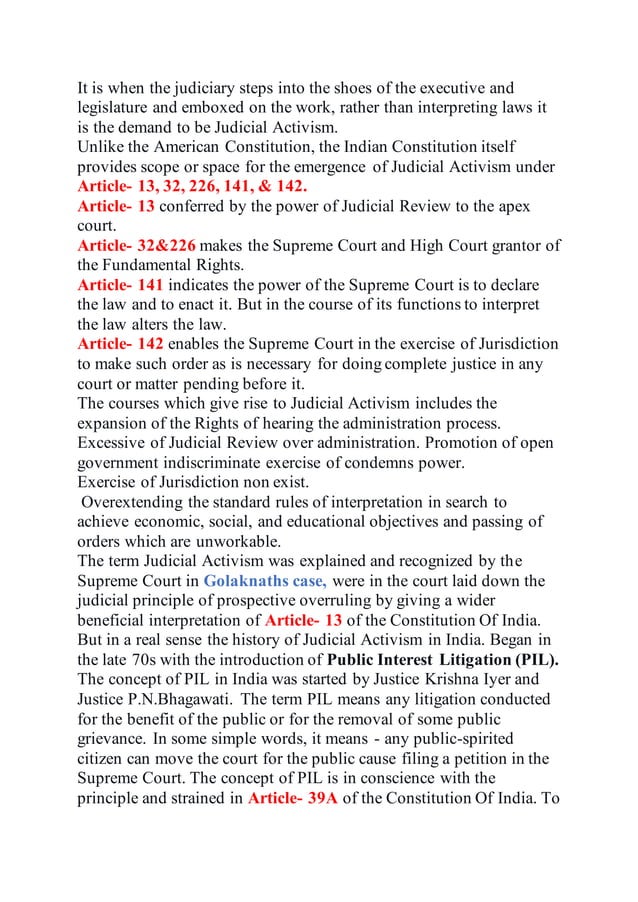 Judicial activism in India ( Brief Notes ) | PDF