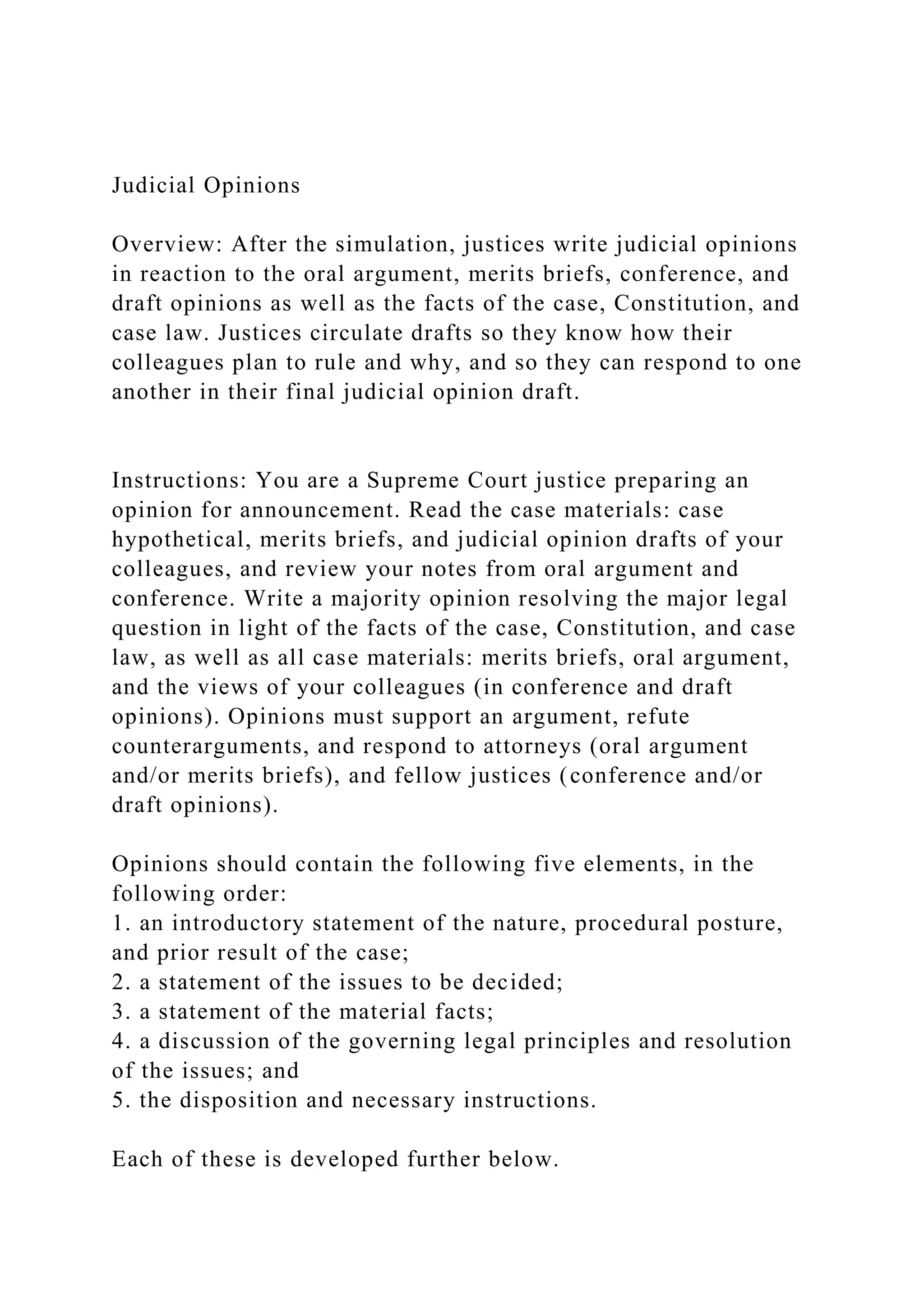 Judicial OpinionsOverview After the simulation, justices writ.docx
