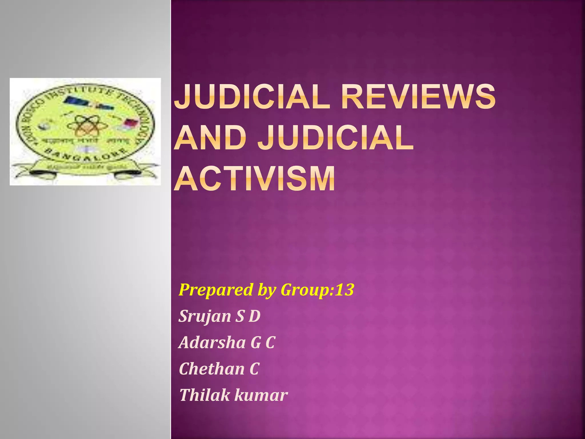 judicial reviews and judicial activism.pptx | Civic affairs | Politics