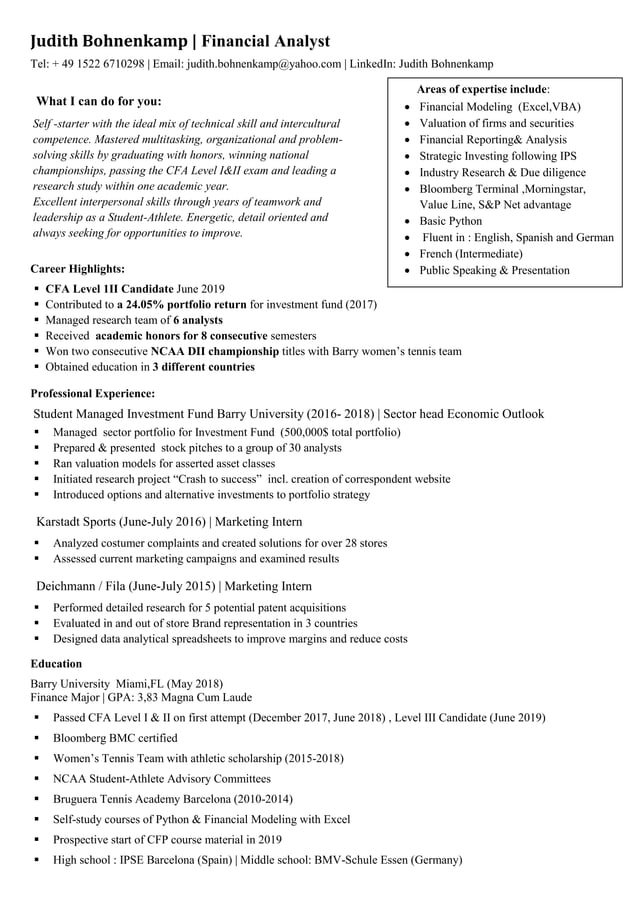 Judith Bohnenkamp Financial analyst CV | PDF