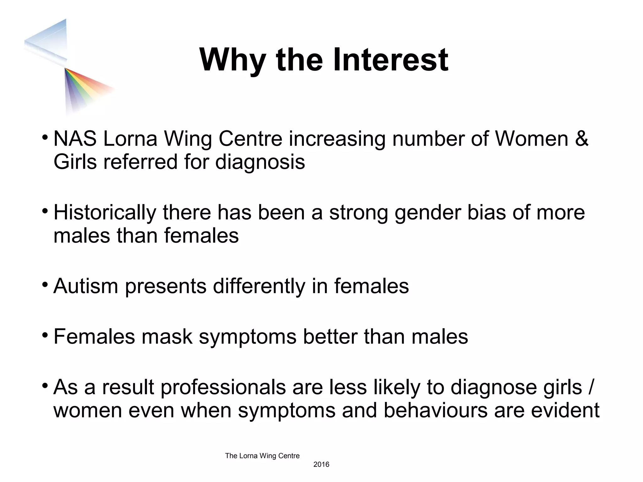 Judith Gould, The diagnosis of women and girls on the autism spectrum ...