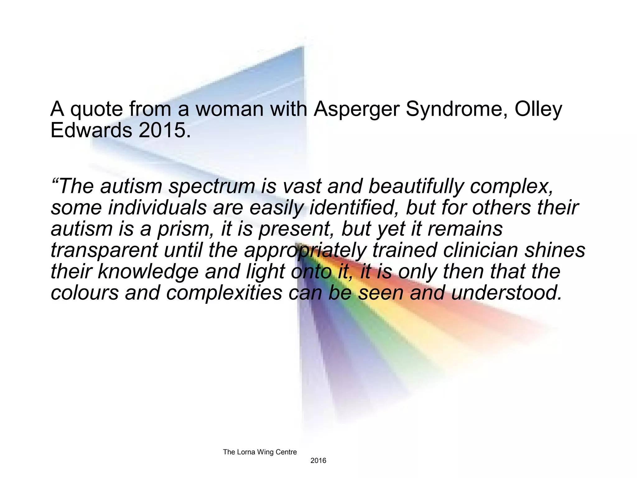 Judith Gould, The diagnosis of women and girls on the autism spectrum ...