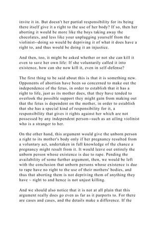 Judith Jarvis Thomson A Defense of AbortionFrom Philosophy & | DOCX | Pregnancy | Reproductive ...