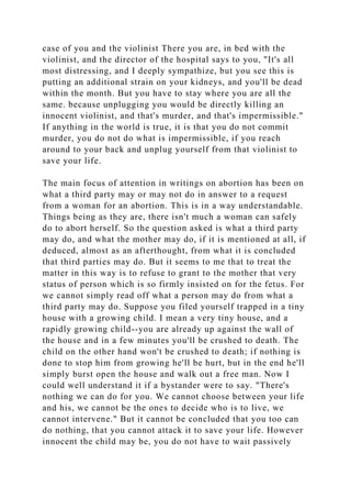 Judith Jarvis Thomson A Defense of AbortionFrom Philosophy & | DOCX | Pregnancy | Reproductive ...