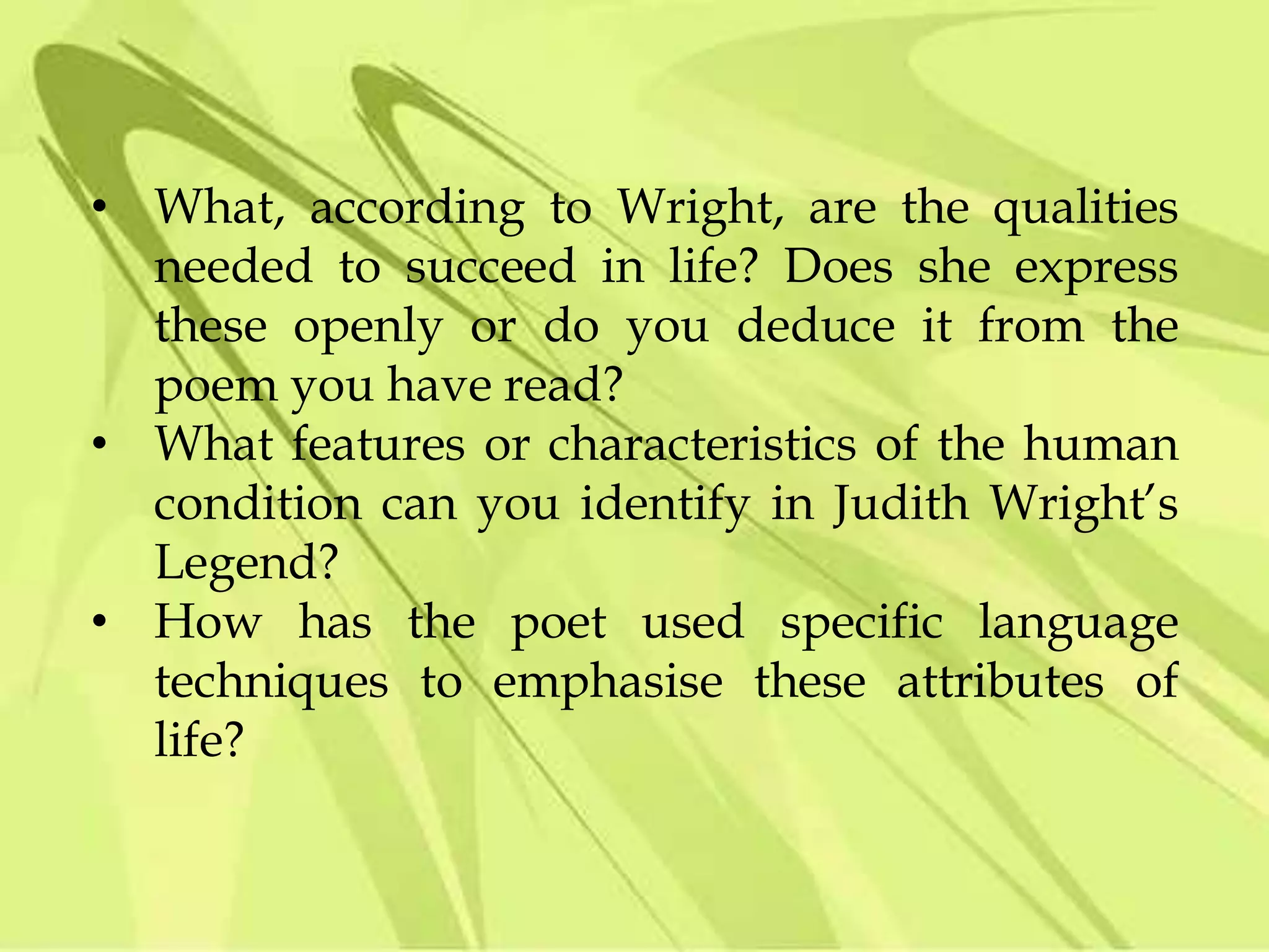 Judith Wright's poem Legend | PPT